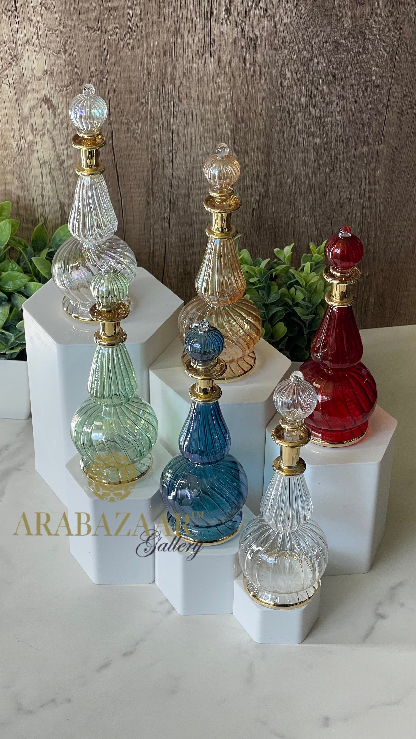 Teardrop Globe Swirl Perfume Bottle with 14K Gold